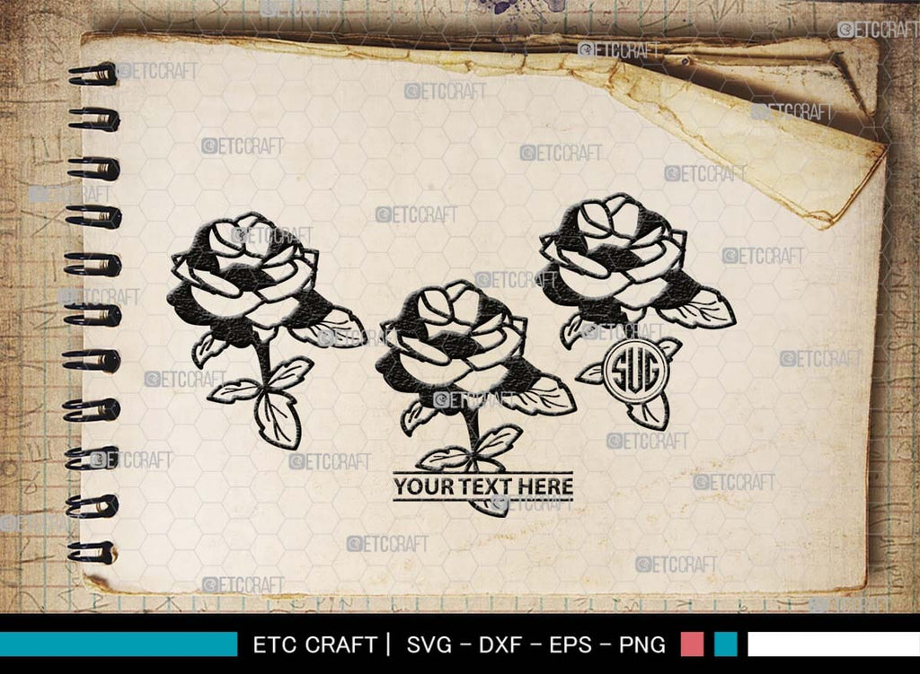 Rose Monogram, Rose Silhouette, Rose SVG, Flower Svg, Floral Svg ...