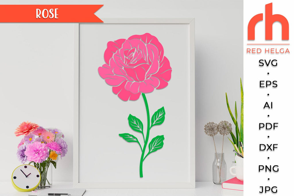 Rose SVG, Gemini Flower Cut File, June Birth Plant DXF - So Fontsy
