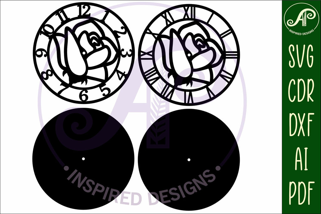 Rose wall clock laser cut files, SVG file. vector - So Fontsy