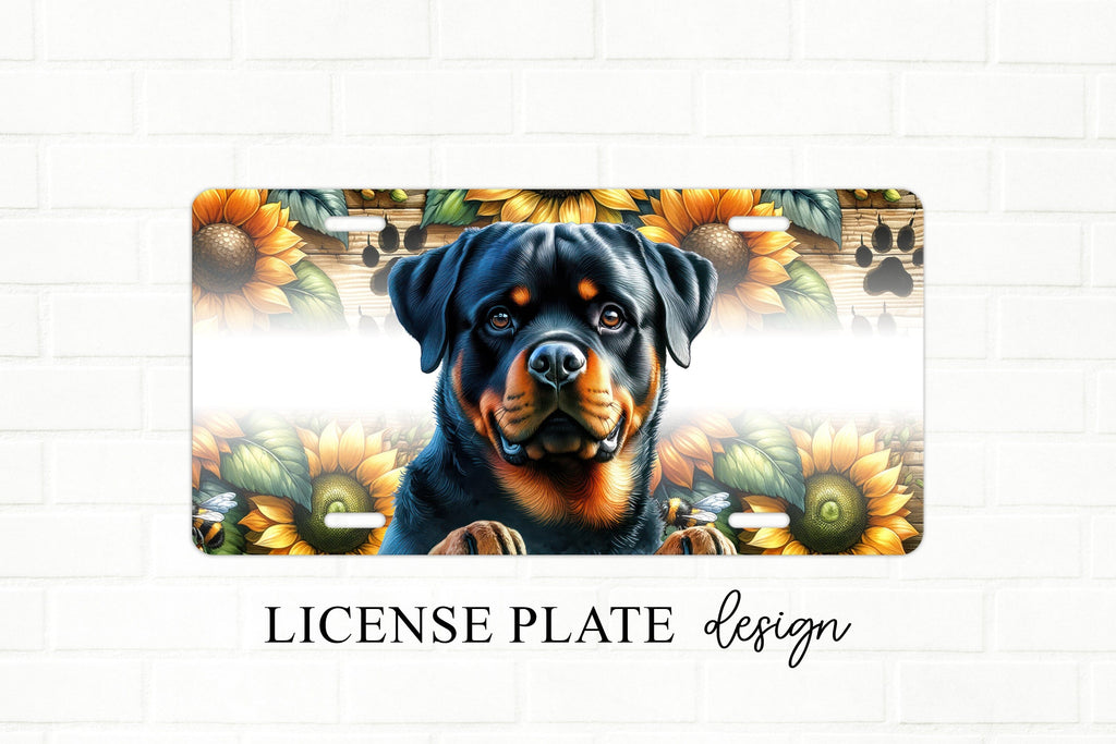 Rottweiler Sunflower License Plate Sublimation Design - So Fontsy