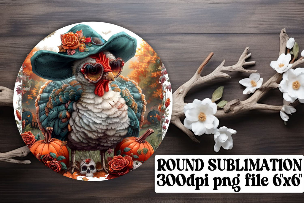 Round Design Fall Turkey Sublimation PNG - So Fontsy