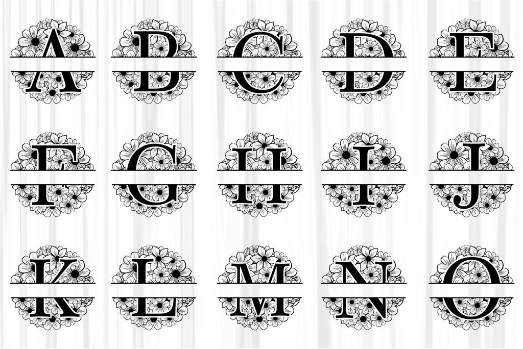 Round Flower Split Alphabet Monograms Letter SVG Files Design, Circle ...