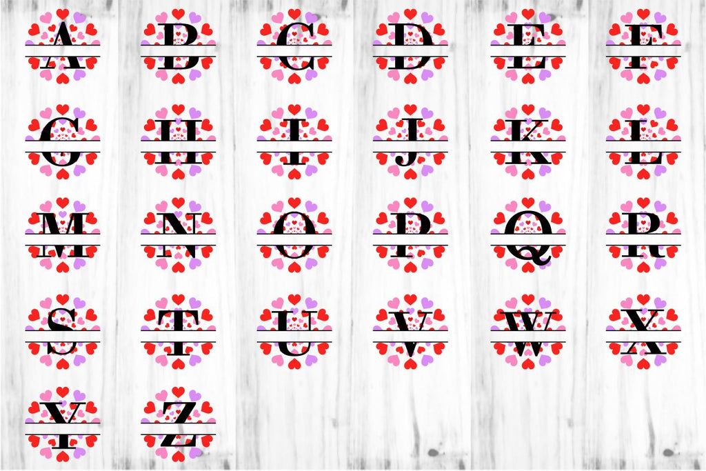 Round Hearts Split Monogram Letters, Valentine Split Font SVG, Love ...