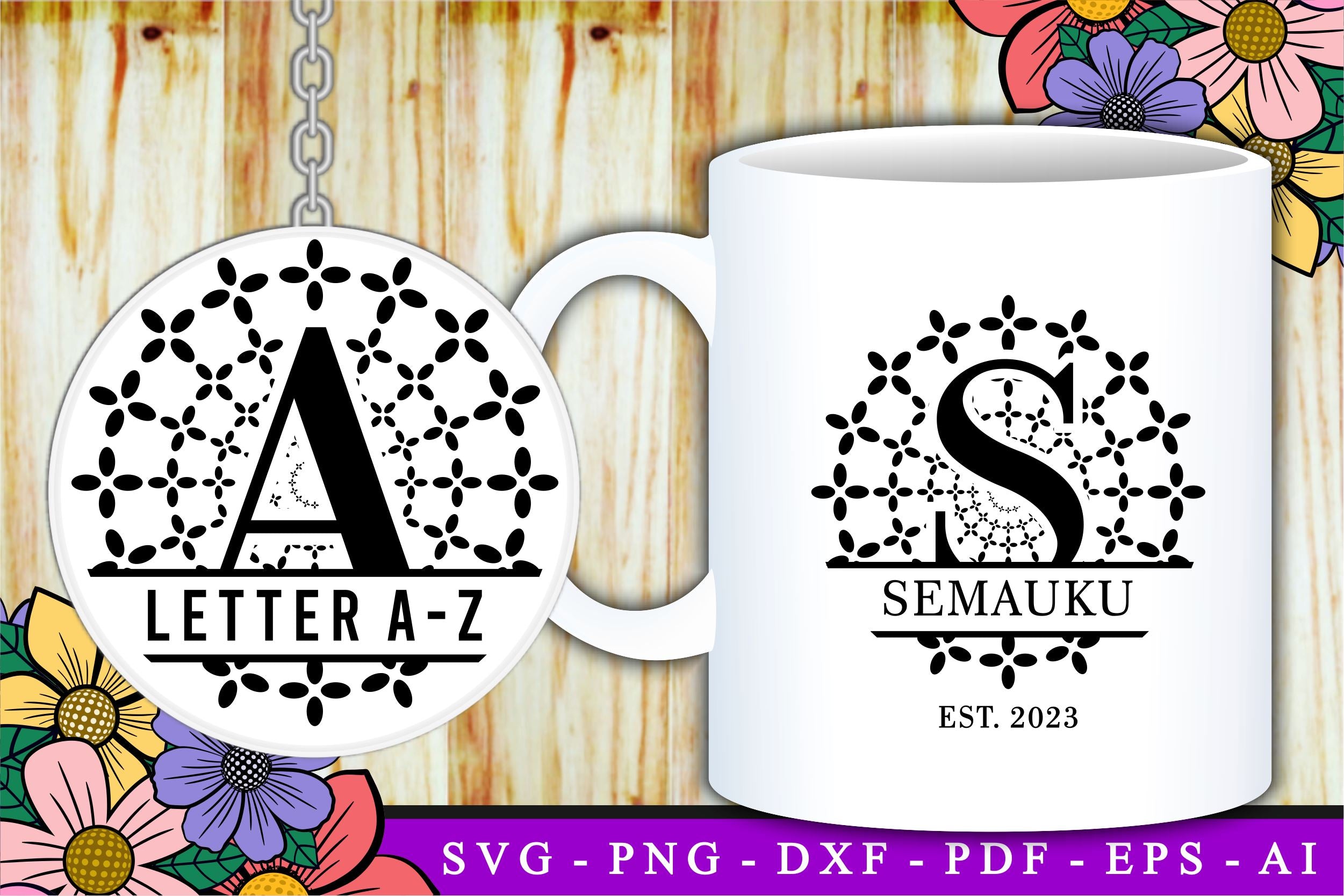 Round Monogram Split Letters SVG Cut Files Designs, Family Name Sign ...