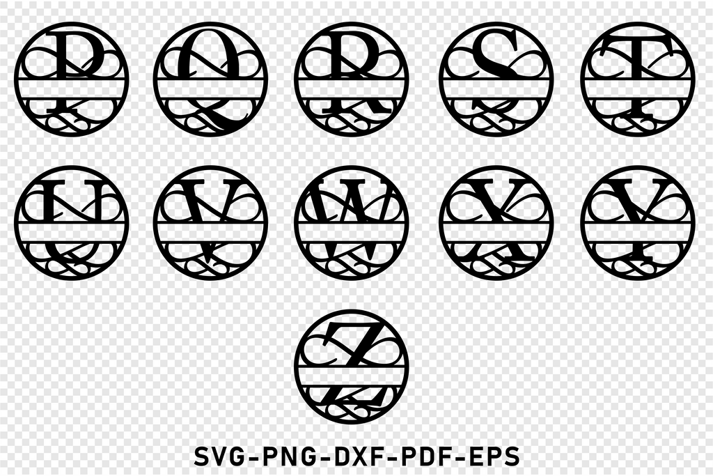Round Ornate Monogram Split Alphabet Letters SVG Cut Files, Split Font ...