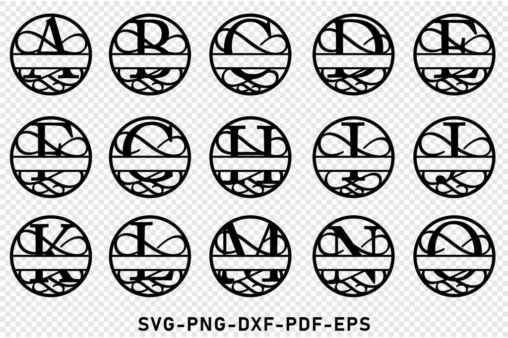 Round Ornate Monogram Split Alphabet Letters SVG Cut Files, Split Font ...