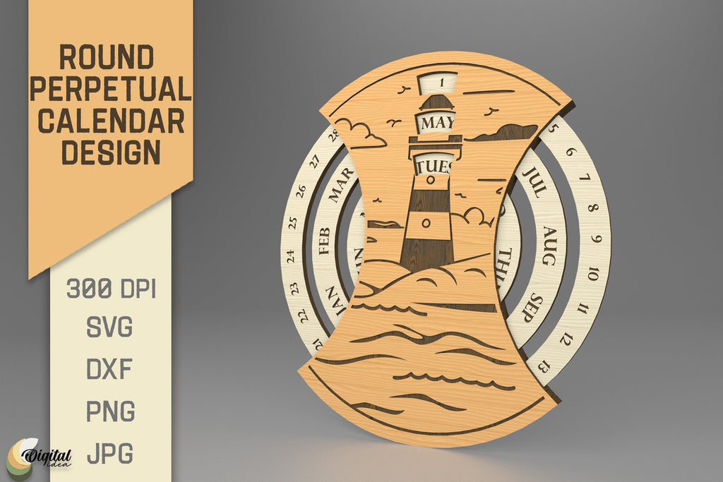 Round Perpetual Calendar. Lighthouse Design SVG - So Fontsy
