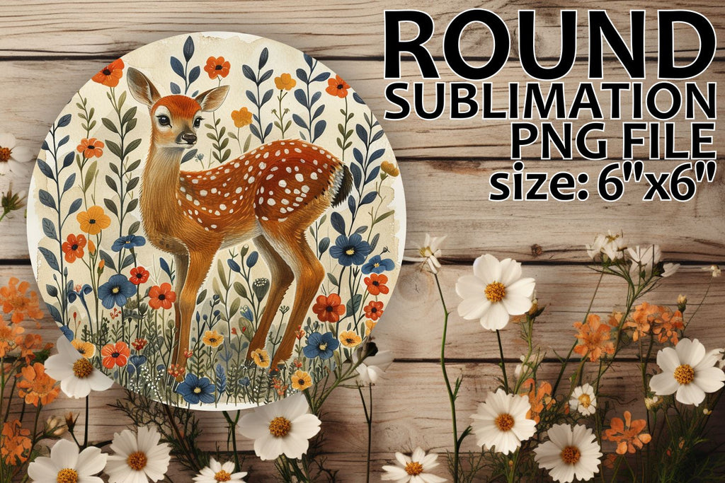 Round Sublimation Design with Floral Deer - So Fontsy