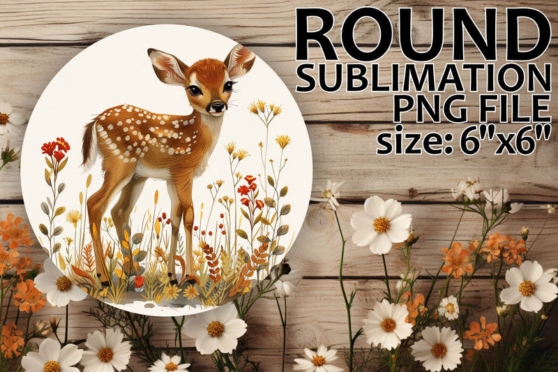 Round Sublimation Design with Floral Deer - So Fontsy