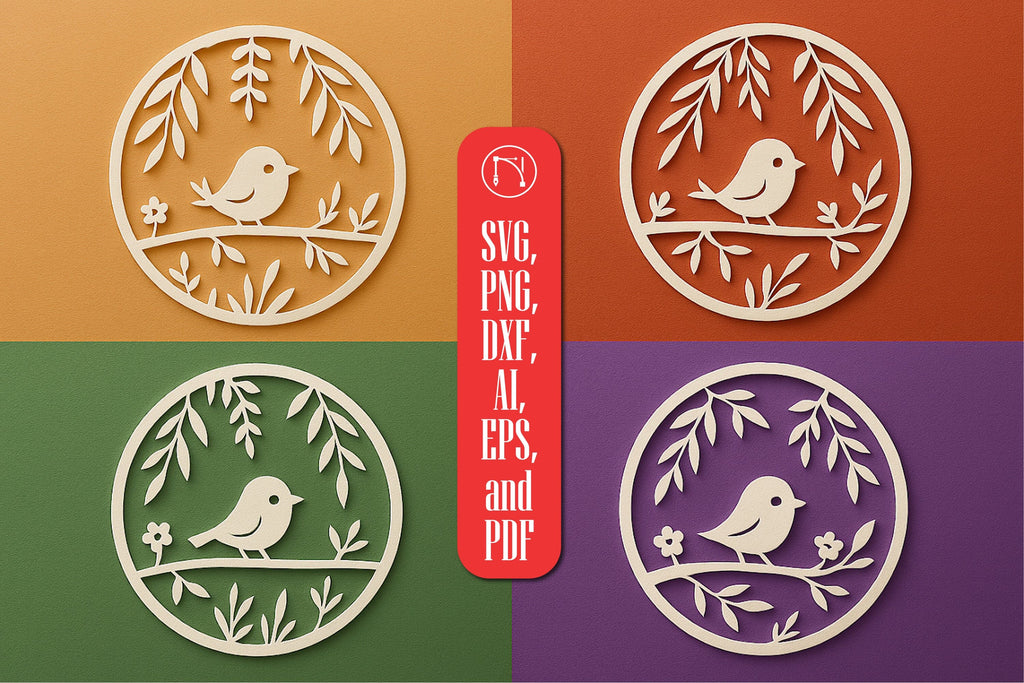 Round Tree Branch with Bird SVG Cut File - So Fontsy