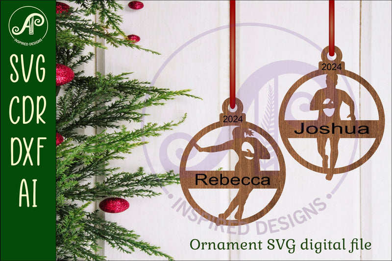 rugby player Christmas Ornament SVG laser cut - So Fontsy