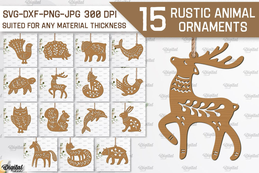 Rustic Animals Ornaments LaserCut Bundle. Animals SVG Design - So Fontsy