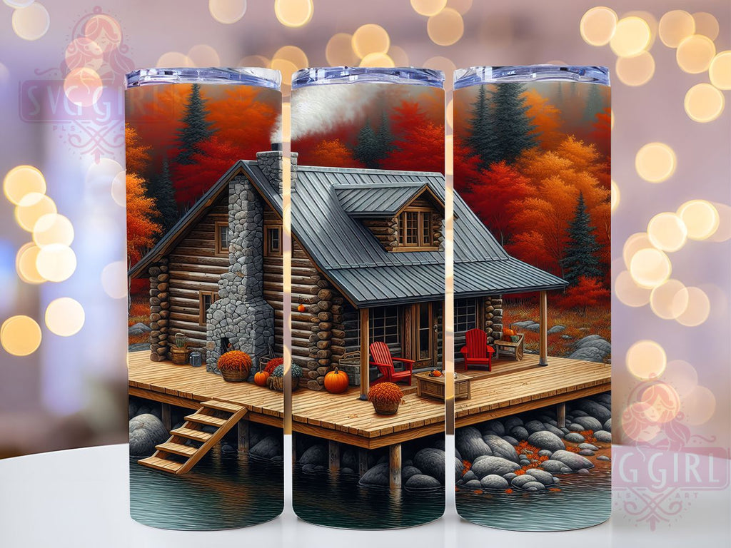 Rustic Autumn Cabin Tumbler, Fall Woods Wrap, 20oz Tumbler Sublimation ...