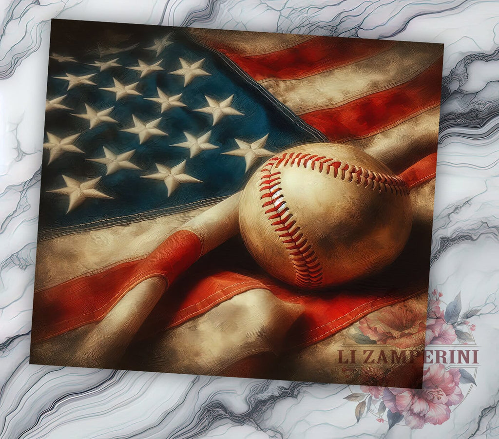 Rustic Baseball in USA Flag 20oz Tumbler Wrap PNG, Baseball Tumbler Png ...