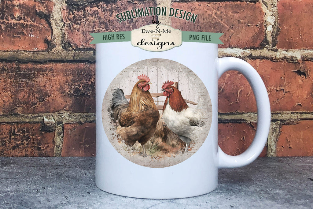 Rustic Chickens Round Sublimation Design - So Fontsy