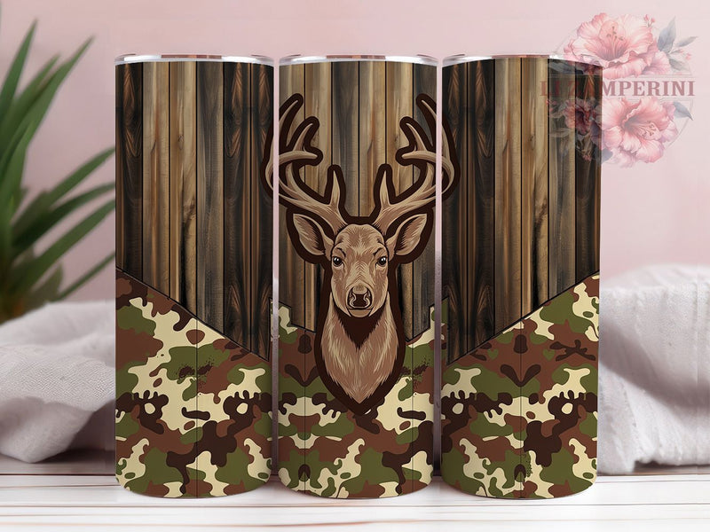 Rustic Deer Camo Hunting Tumbler Wrap, Deer Camo Design, Woodland Camo Tumbler, 20oz Outdoor ...