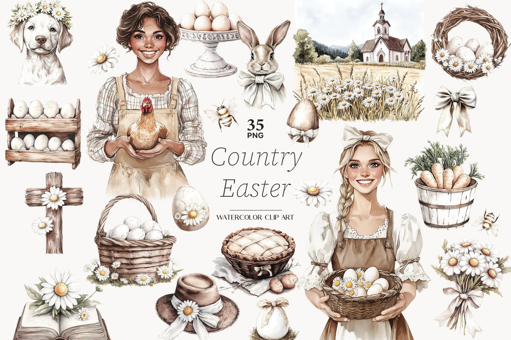 Rustic Easter Clipart | Country Easter PNG - So Fontsy