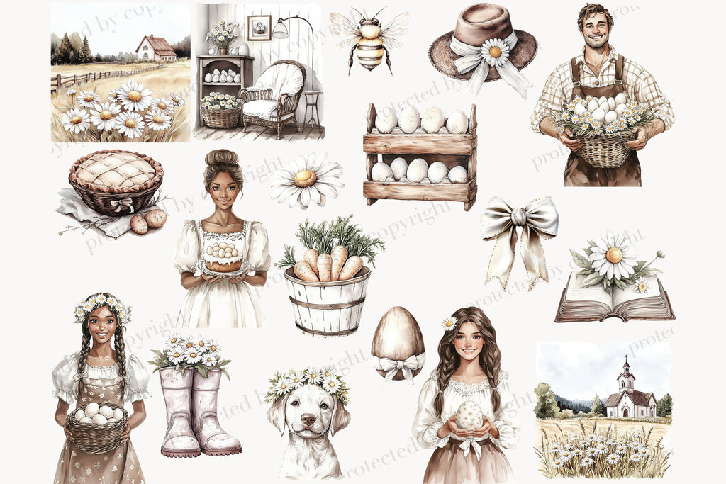 Rustic Easter Clipart | Country Easter PNG - So Fontsy