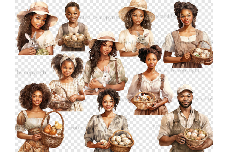 Rustic Easter Clipart | Easter Black Girls Clipart - So Fontsy