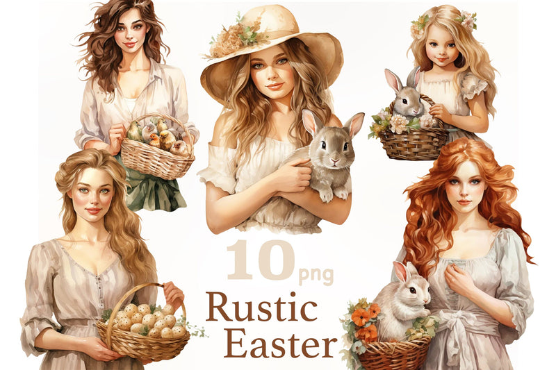 Rustic Easter Clipart | Easter Girls Clipart - So Fontsy
