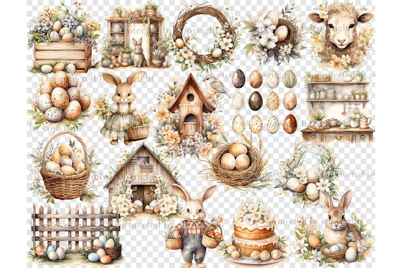 Rustic Easter Clipart | Spring Clipart Bundle - So Fontsy