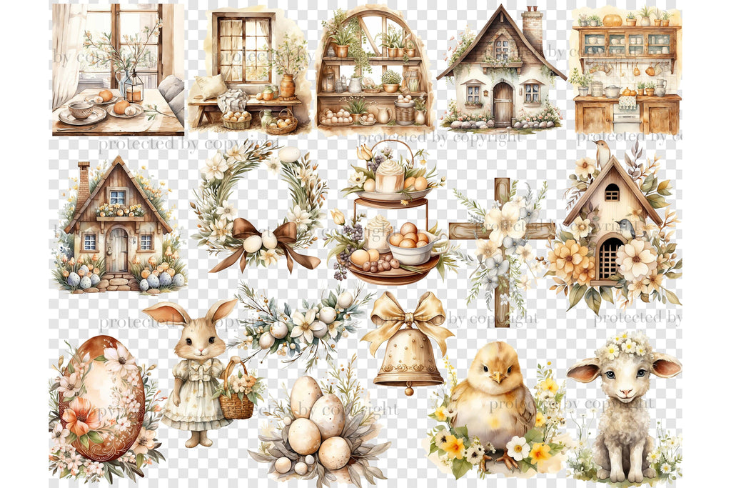 Rustic Easter Clipart | Spring Clipart Bundle - So Fontsy