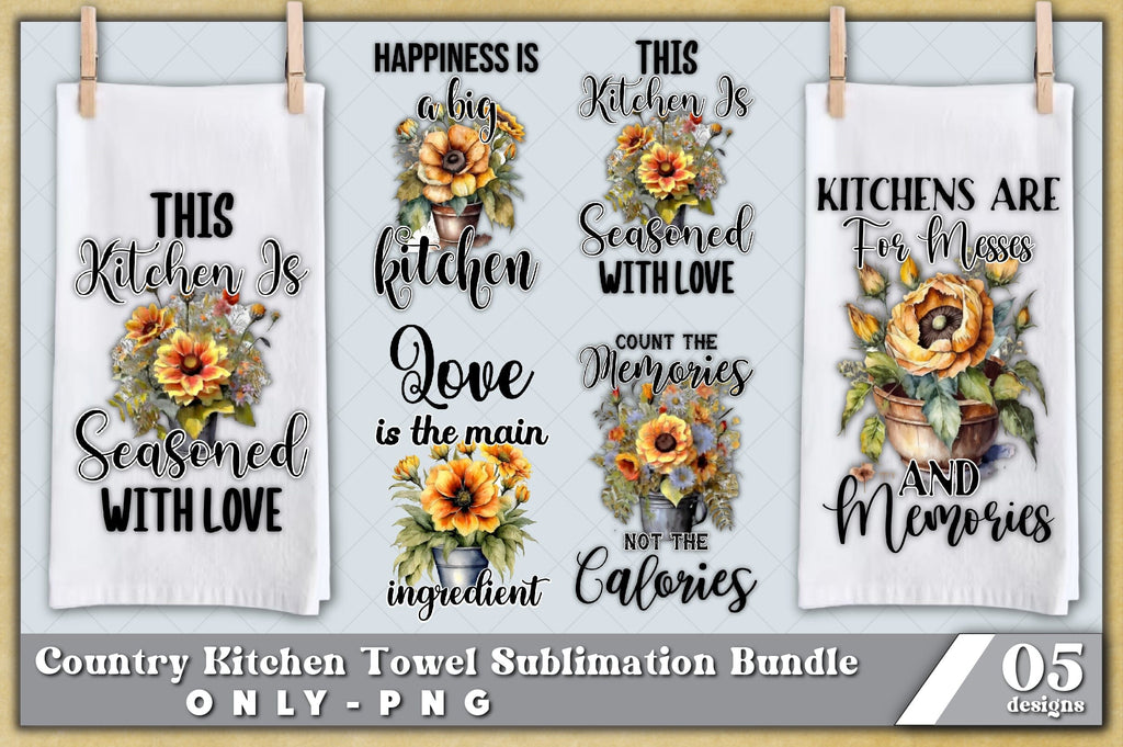 Rustic Flowers in Buckets Kitchen Towel Sublimation Bundle - Kitchen ...