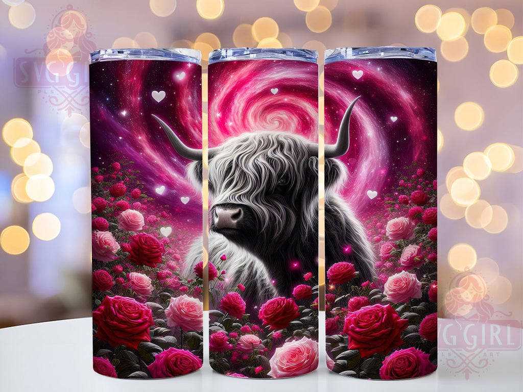 Rustic Rose Highland Cow Valentine Tumbler, Roses Love Pattern, Rustic ...