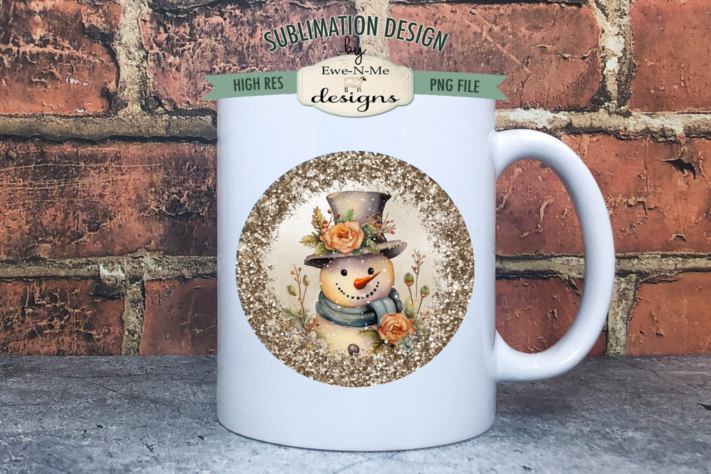 Rustic Snowman with Rose Wind Spinner Sublimation Design | Round ...