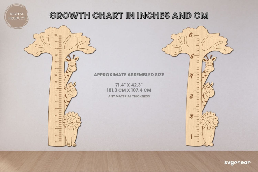 Safari Animal Growth Chart Laser Cut - So Fontsy