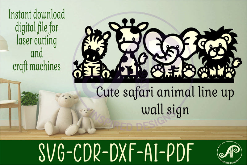 Safari animal line up wall art sign, SVG file. vector file - So Fontsy