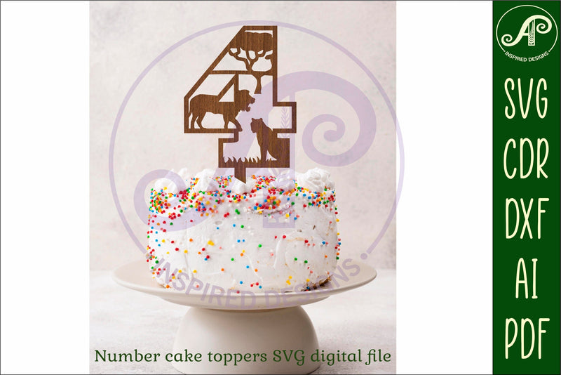 Safari animal number cake toppers SVG cut files - So Fontsy