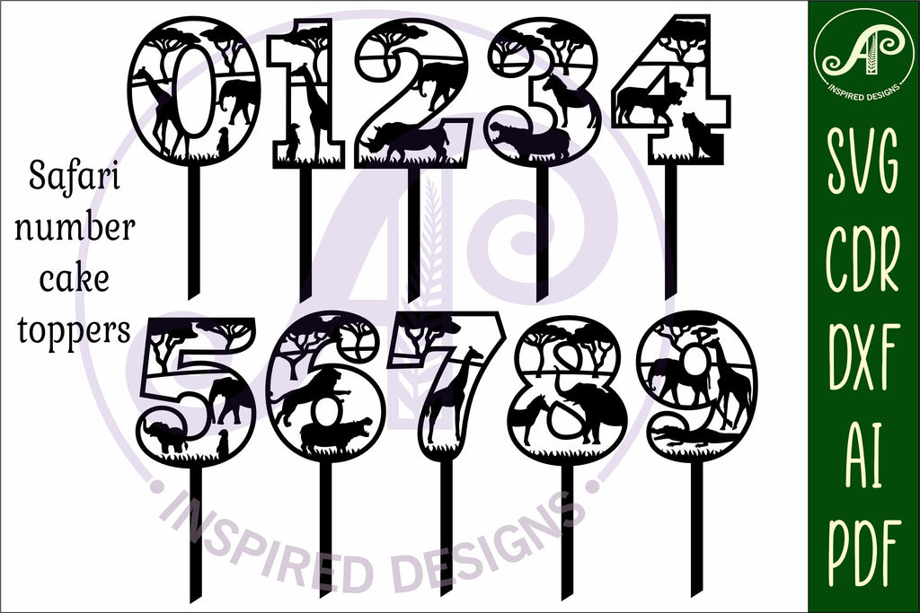 Safari animal number cake toppers SVG cut files - So Fontsy