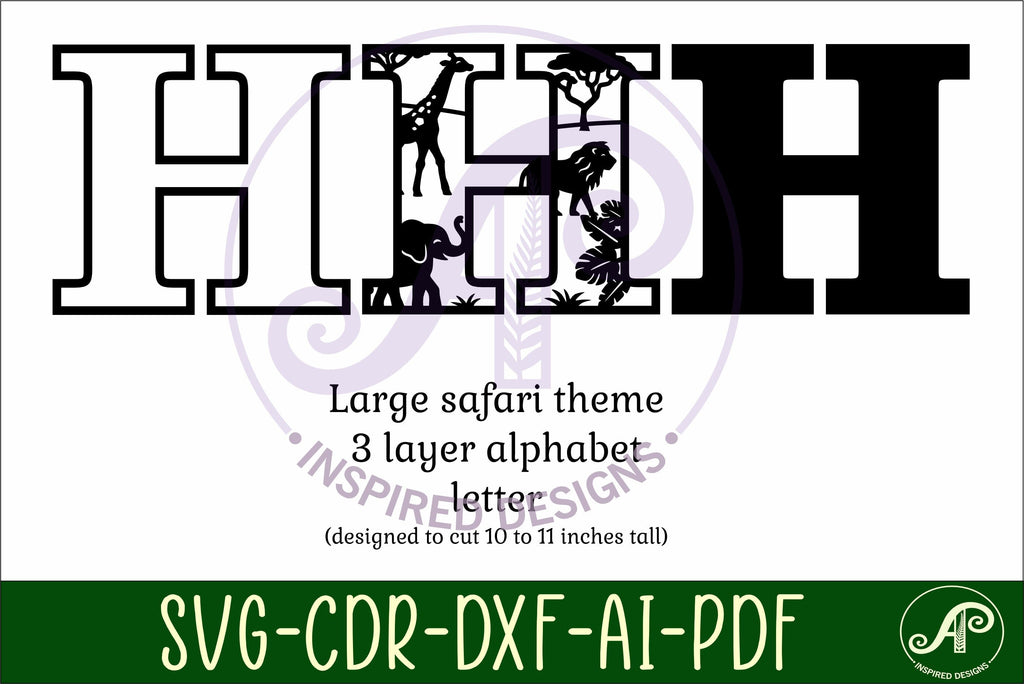 Safari animals Large H wall Letter 3 layer sign - So Fontsy