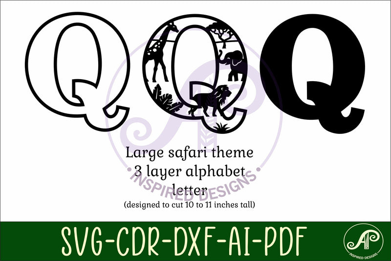Safari animals Large Q wall Letter 3 layer sign - So Fontsy