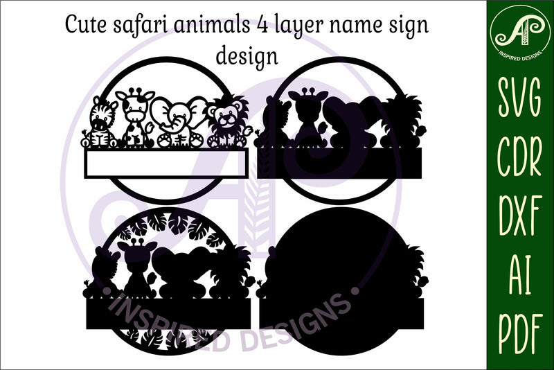 Safari animals layered name sign svg laser - So Fontsy