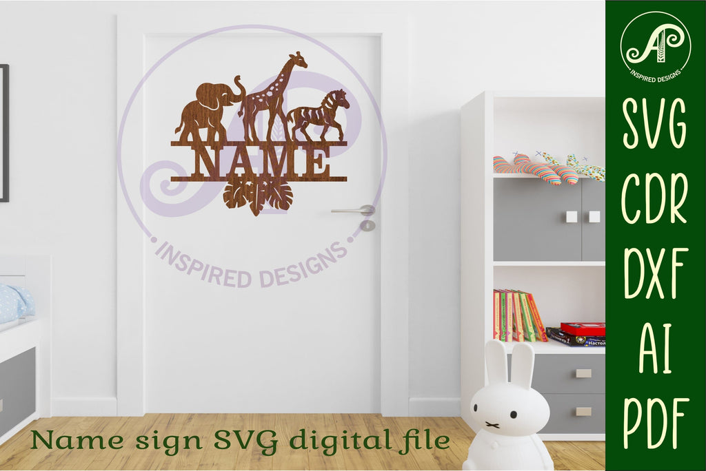 Safari animals name sign svg laser cut file - So Fontsy