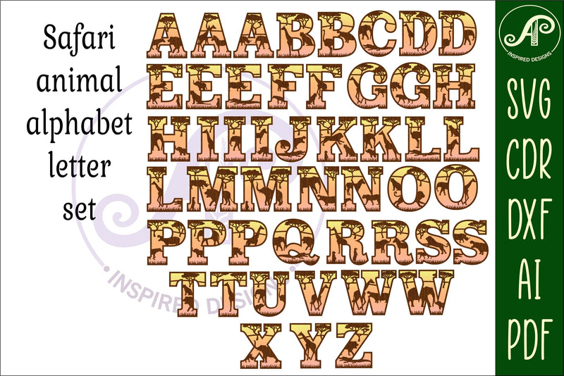 Safari theme alphabet set. 2 layer 49 letters. - So Fontsy