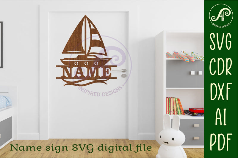 Sailing boat name sign svg laser cut file - So Fontsy