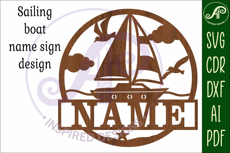 Sailing Boat name sign svg laser cut template - So Fontsy