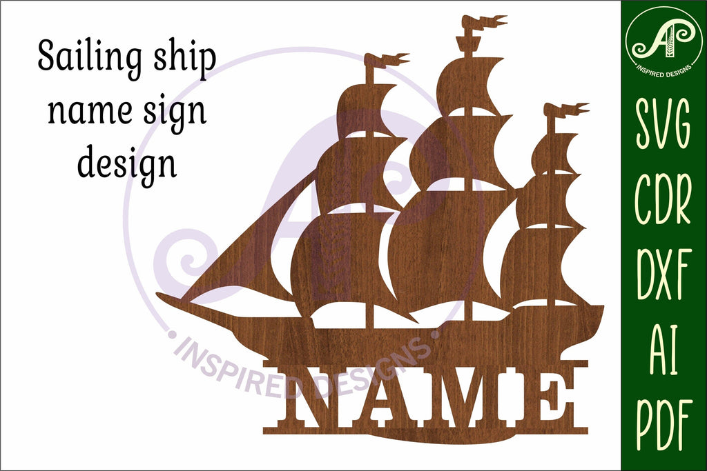 Sailing ship Name sign svg laser cut template, wall art - So Fontsy