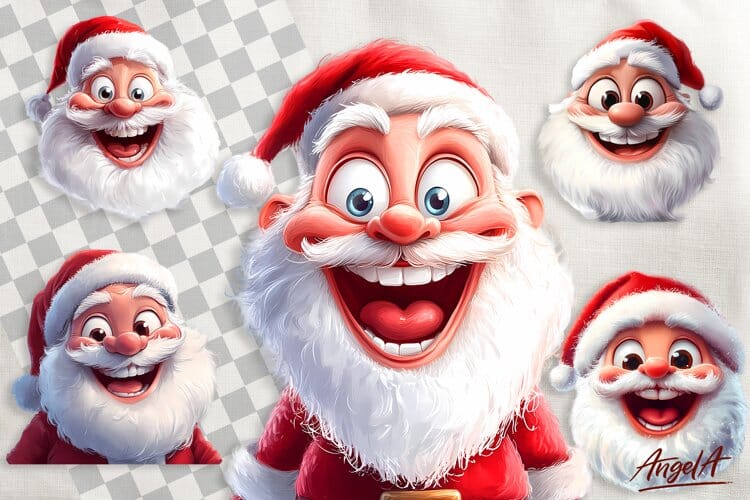 Santa clipart, Christmas cartoon clipart, funny Santa face - So Fontsy