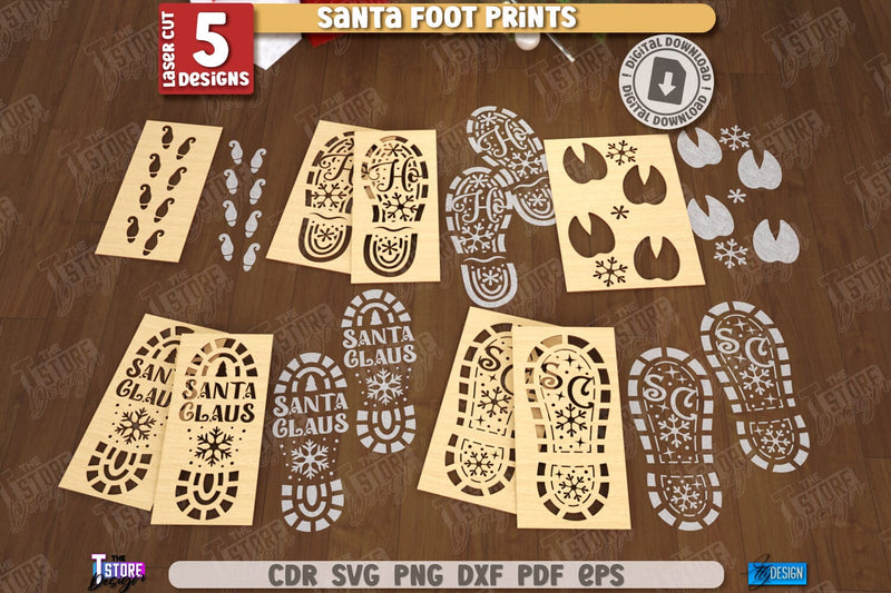 Santa Foot Prints Laser Cut Bundle | Christmas | Footprint Stencils ...