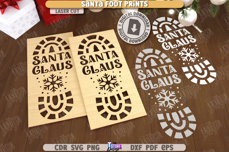Santa Foot Prints Laser Cut Bundle | Christmas | Footprint Stencils ...