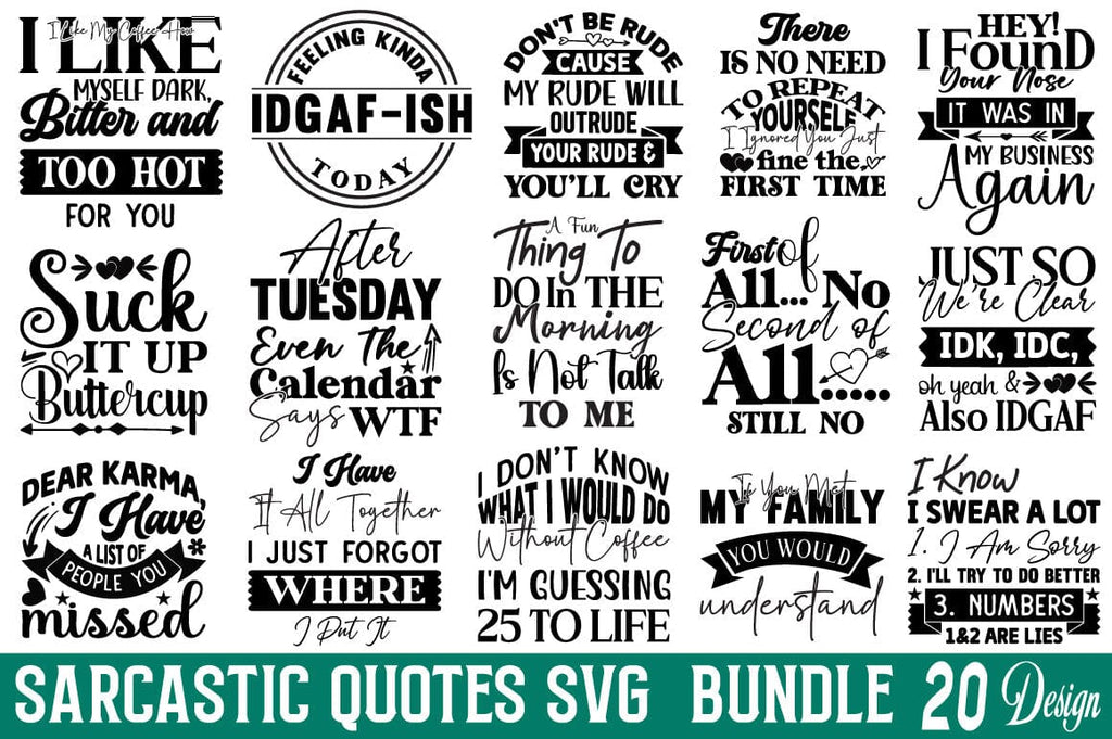 Sarcastic Quotes Sticker Svg Bundle - So Fontsy
