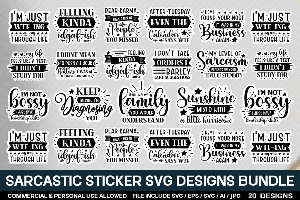 Sarcastic Sticker Svg Bundle - So Fontsy