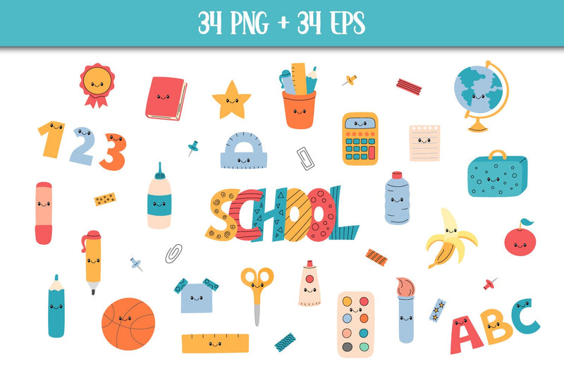 School Clipart PNG | Supplies Clip Art Bundle | Cute Educational ...