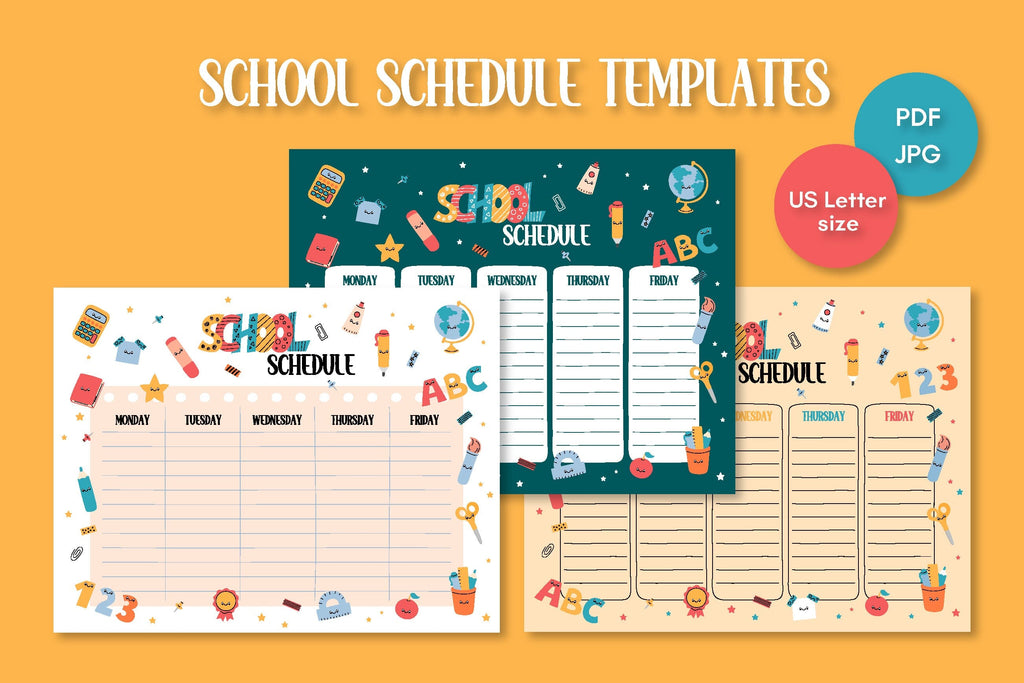 School Schedule Printable Template PDF | Colorful US Letter Worksheets ...