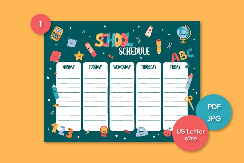 School Schedule Printable Template PDF | Colorful US Letter Worksheets ...