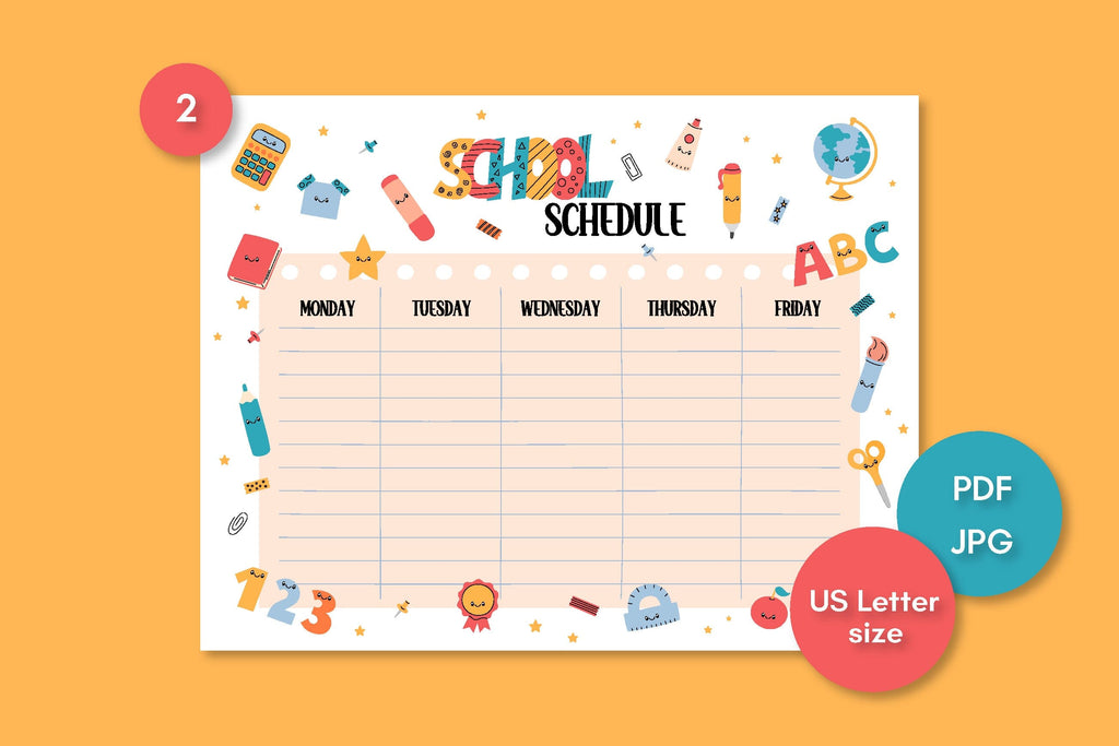 School Schedule Printable Template PDF | Colorful US Letter Worksheets ...